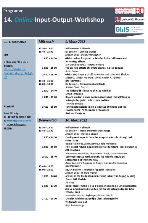 Input-Output Workshop on 09-11 March 2022 - Universität Bremen